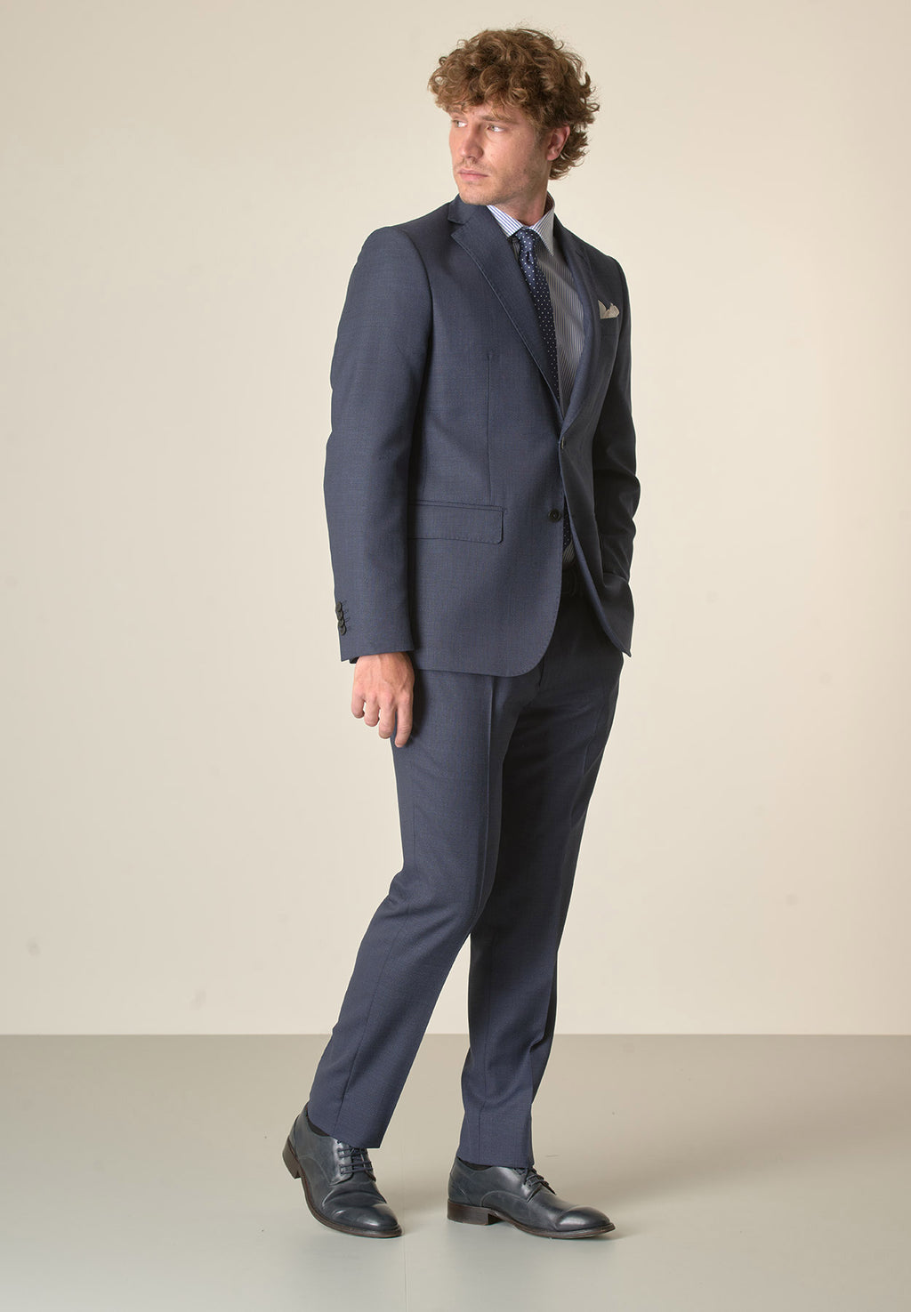 Blue micro-design 100s wool custom fit suit | Angelico